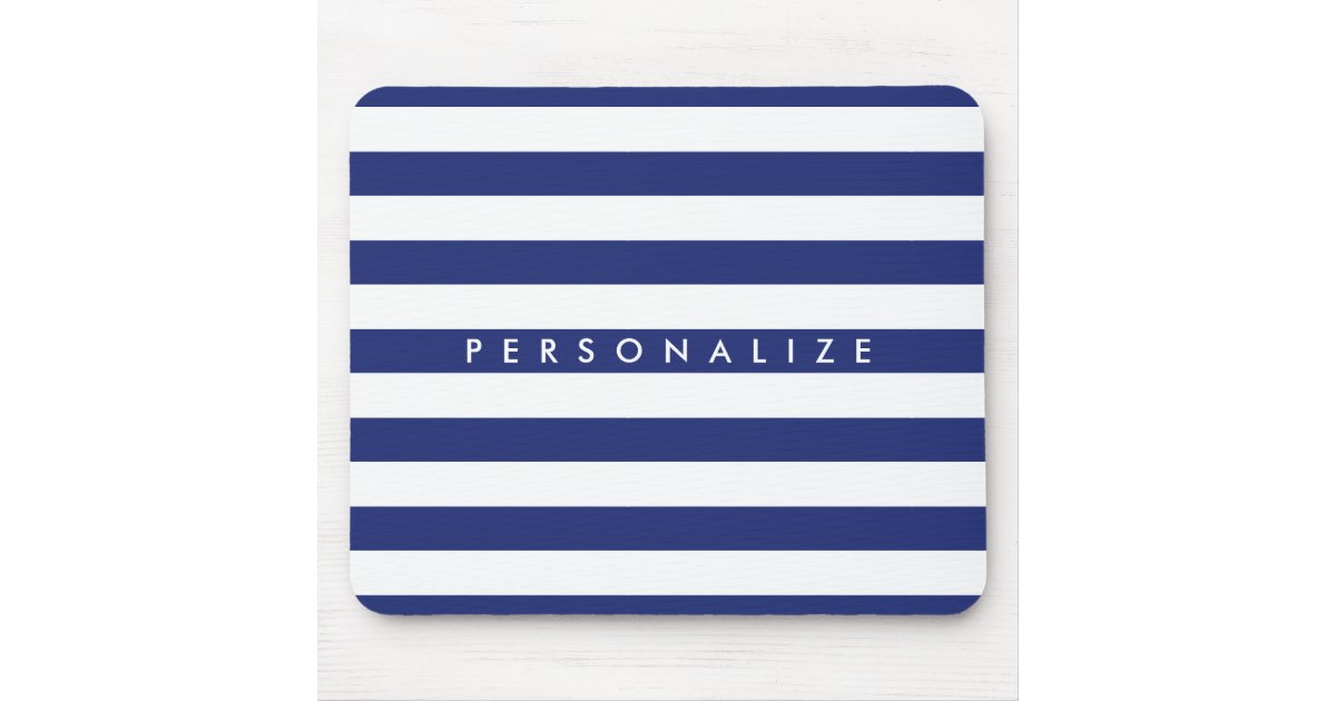 Elegant navy blue nautical stripe personalized mouse pad | Zazzle