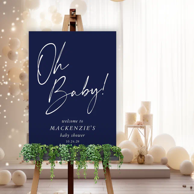 Elegant Navy Blue Oh Baby Baby Shower Welcome Foam Board | Zazzle