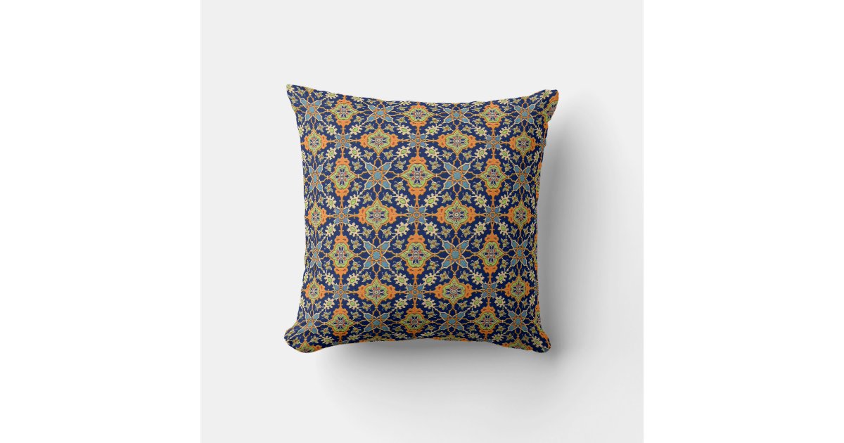 Elegant Navy Blue Orange American MoJo Pillow | Zazzle