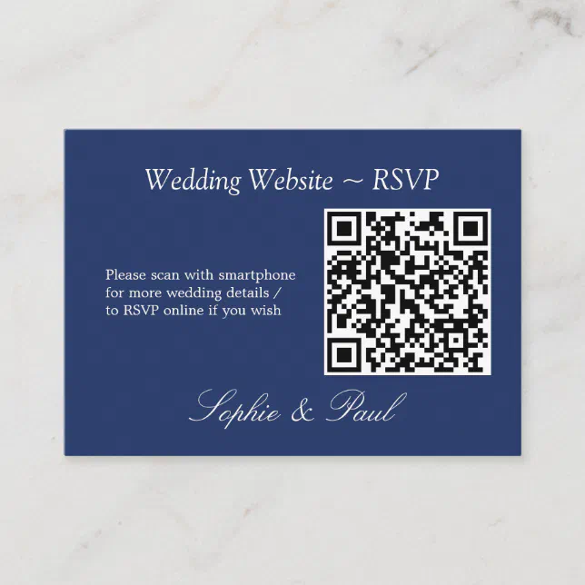 Elegant Navy Blue QR Code Website RSVP Card | Zazzle