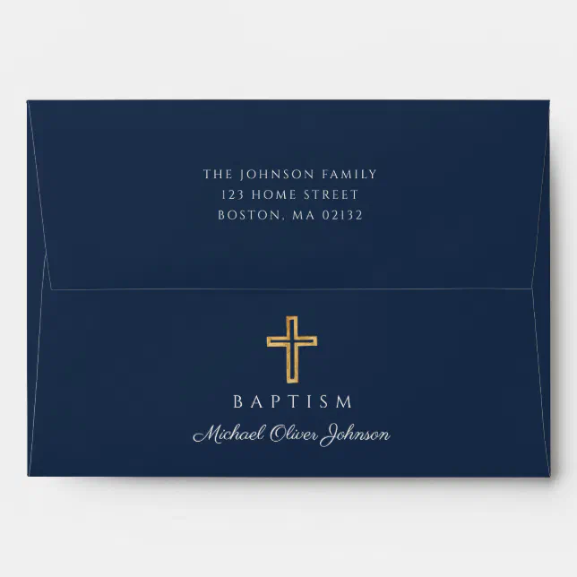 Elegant Navy Blue Religious Cross Boy Baptism Envelope | Zazzle