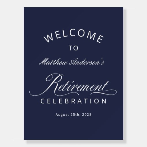 Elegant Navy Blue Retirement Party Welcome Sign | Zazzle