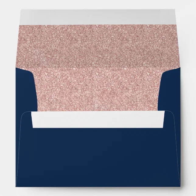 Elegant Navy Blue Rose Gold Glitter Modern Wedding Envelope | Zazzle