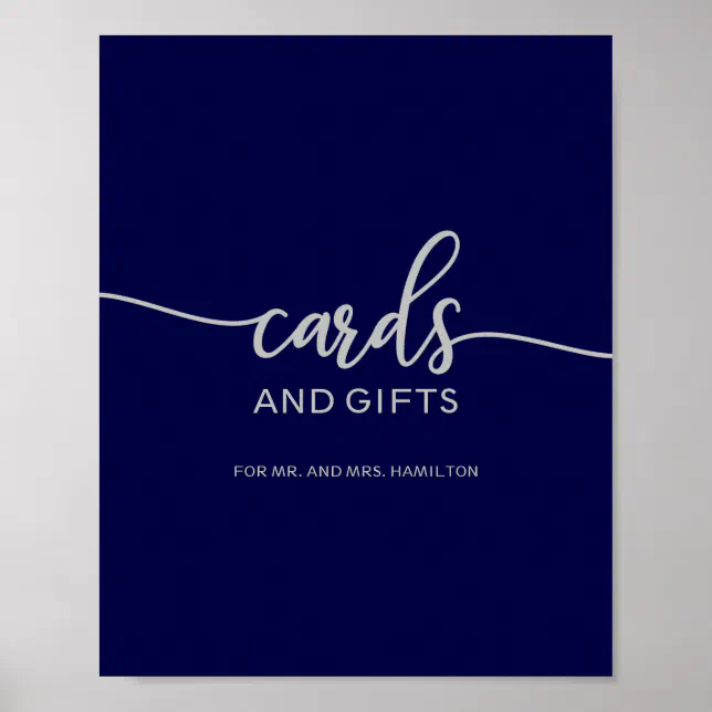 Elegant Navy Blue Silver Cards And Gifts Sign | Zazzle