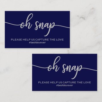 Elegant Navy Blue Silver Oh Snap Hashtag Business Card | Zazzle