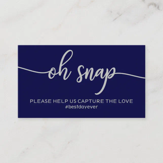 Elegant Navy Blue Silver Oh Snap Hashtag Business Card | Zazzle