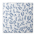 Elegant Navy Blue Simple Botanical Pattern White Ceramic Tile | Zazzle