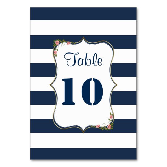 Elegant Navy Blue Stripes Wedding Table Numbers | Zazzle.com