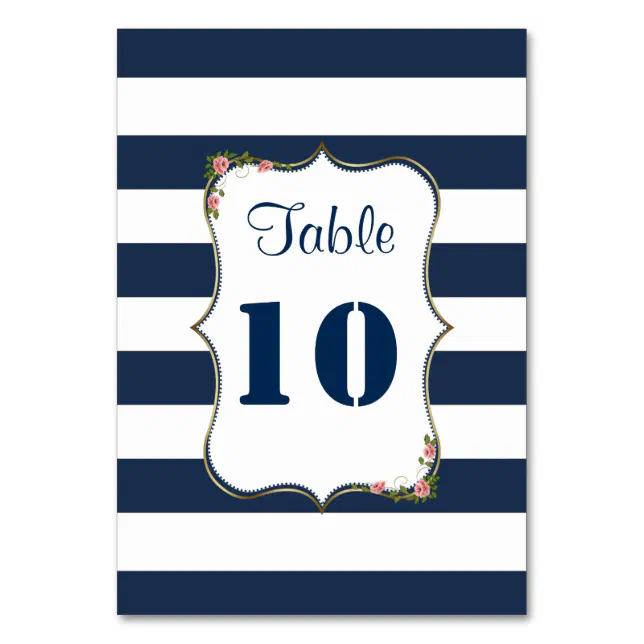 Elegant Navy Blue Stripes Wedding Table Numbers | Zazzle