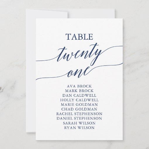 Elegant Navy Blue Table Number 21 Seating Chart | Zazzle