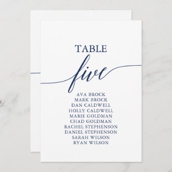 Elegant Navy Blue Table Number 5 Seating Chart | Zazzle