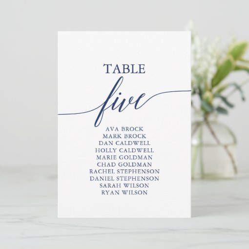 Elegant Navy Blue Table Number 5 Seating Chart | Zazzle
