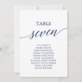 Elegant Navy Blue Table Number 7 Seating Chart | Zazzle