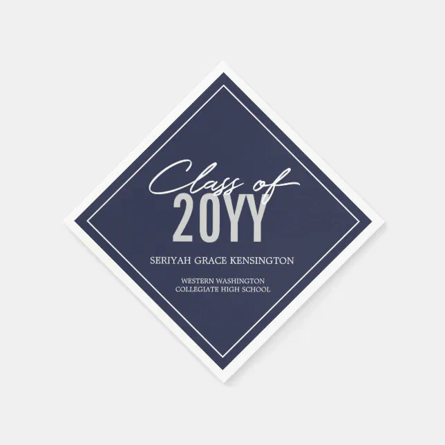 Elegant Navy Blue Typography Graduation Napkins | Zazzle