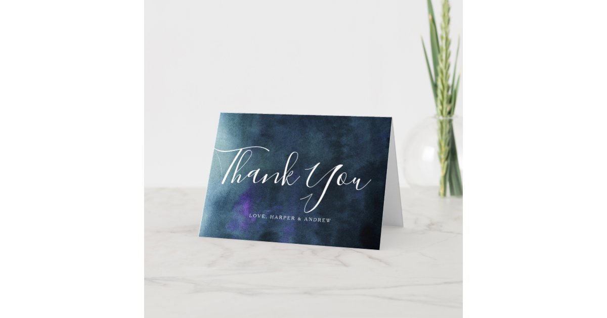 Elegant Navy Blue Watercolor Thank You Card | Zazzle