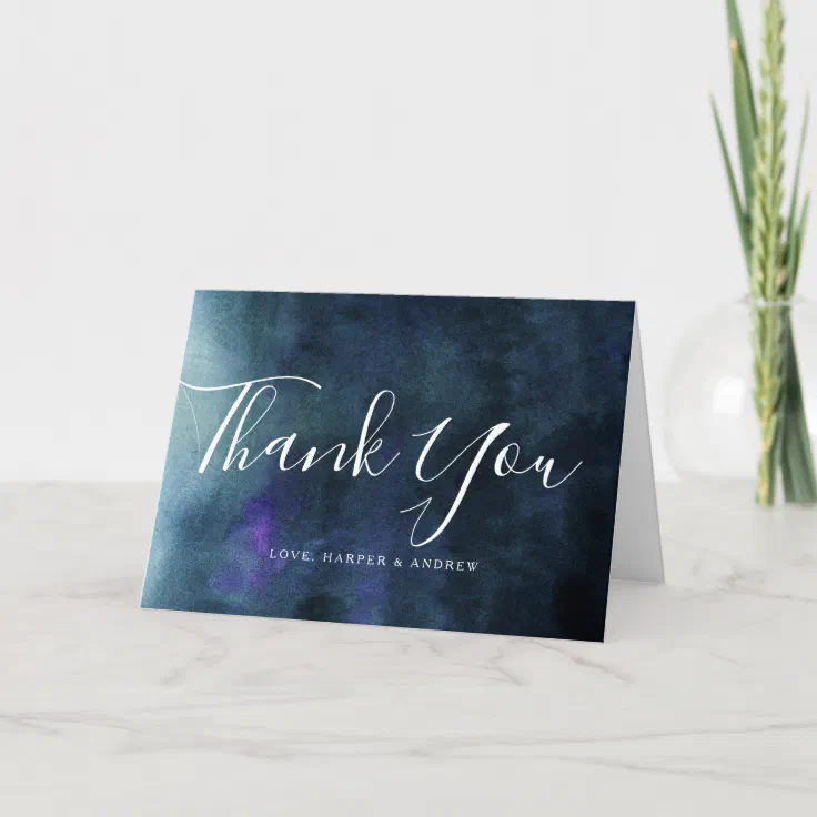Elegant Navy Blue Watercolor Thank You Card | Zazzle