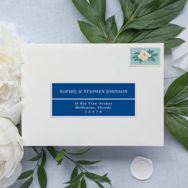 Elegant Navy Blue Wedding Guest Address Sticker | Zazzle