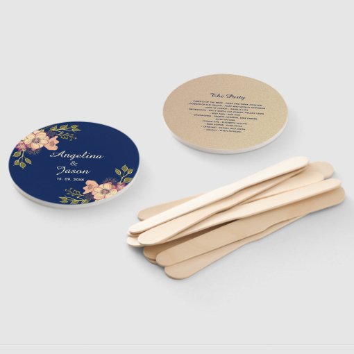 Elegant Navy Blue Wedding Hand Fan | Zazzle