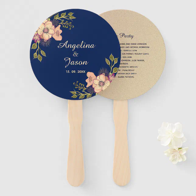 Elegant Navy Blue Wedding Hand Fan | Zazzle