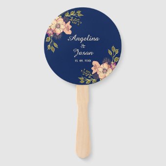 Elegant Navy Blue Wedding Hand Fan | Zazzle
