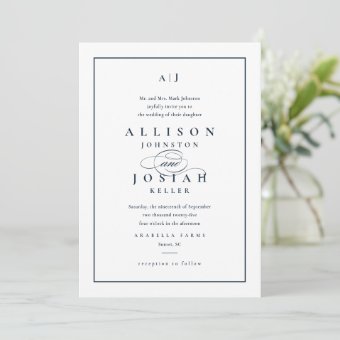 Elegant Navy Blue Wedding Invitation | Zazzle