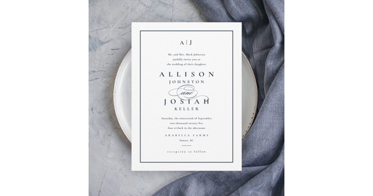 Elegant Navy Blue Wedding Invitation | Zazzle