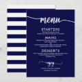 Elegant Navy Blue Wedding Menu Card | Zazzle