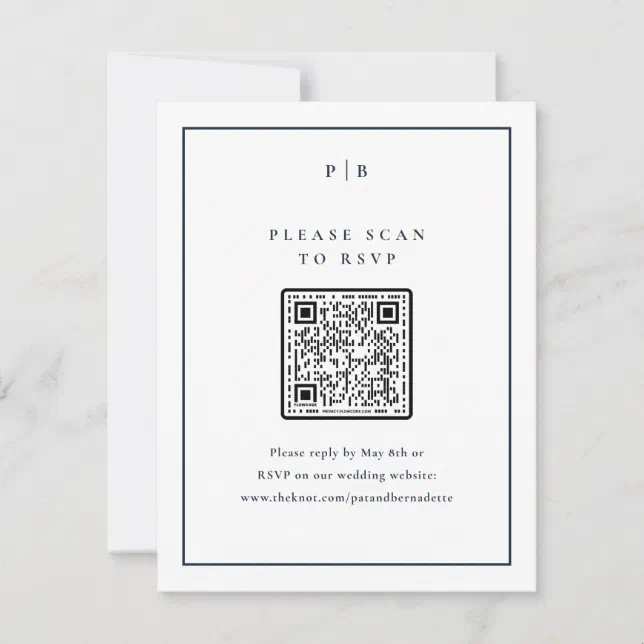 Elegant Navy Blue Wedding QR Code RSVP Card | Zazzle