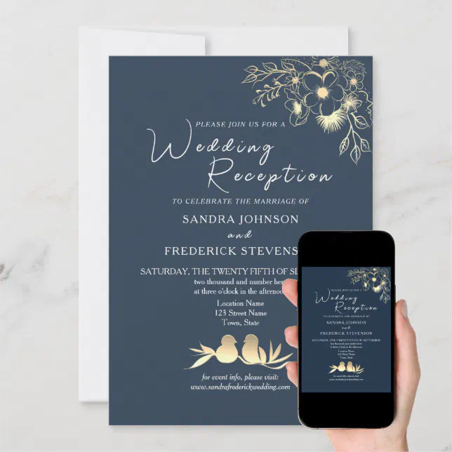 Elegant Navy Blue Wedding Reception Invitation | Zazzle