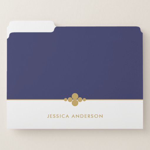 Elegant Navy Blue White Gold Name File Folder | Zazzle