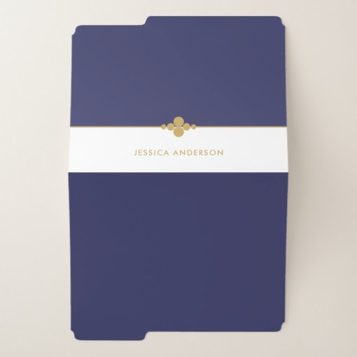 Elegant Navy Blue White Gold Name File Folder | Zazzle