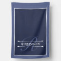 Elegant Navy Blue White Monogram & Name House Flag | Zazzle