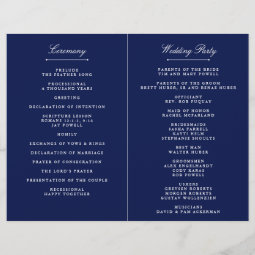 Elegant Navy Blue & White Wedding Program Template | Zazzle