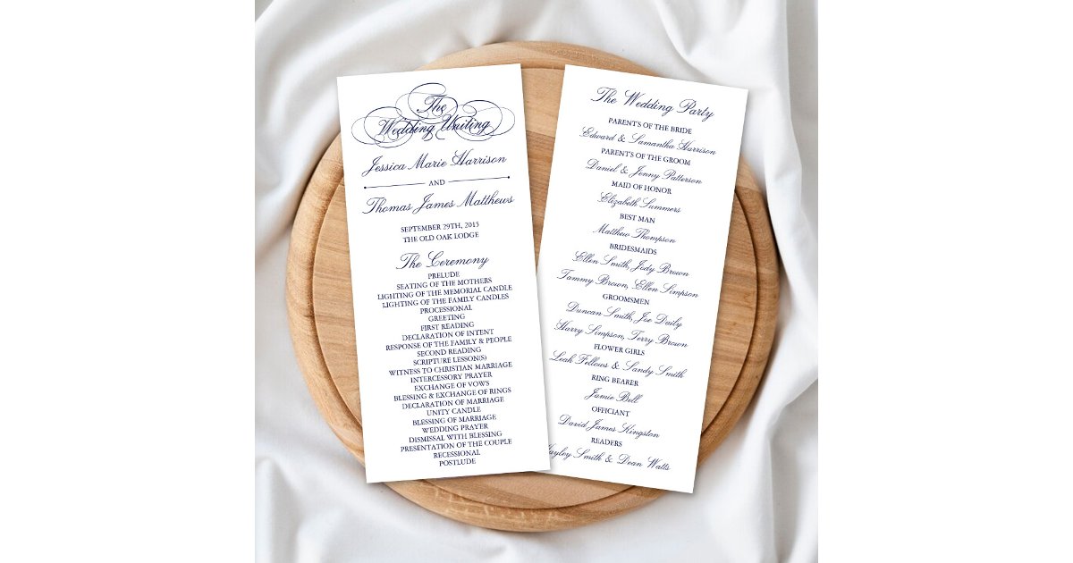 Elegant Navy Blue & White Wedding Program Template | Zazzle