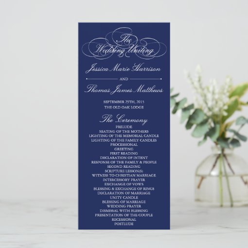 Elegant Navy Blue & White Wedding Program Template | Zazzle