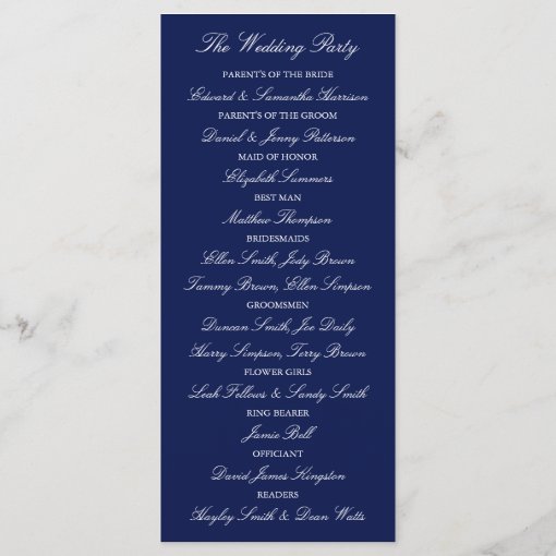 Elegant Navy Blue & White Wedding Program Template | Zazzle