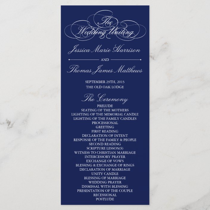 Elegant Navy Blue & White Wedding Program Template | Zazzle.com