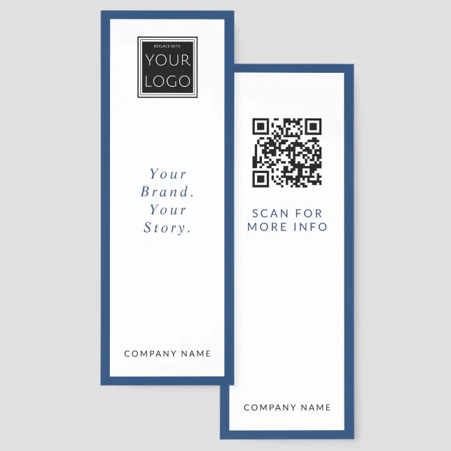 Elegant Navy Border QR Code Company Name Logo Bookmarks | Zazzle