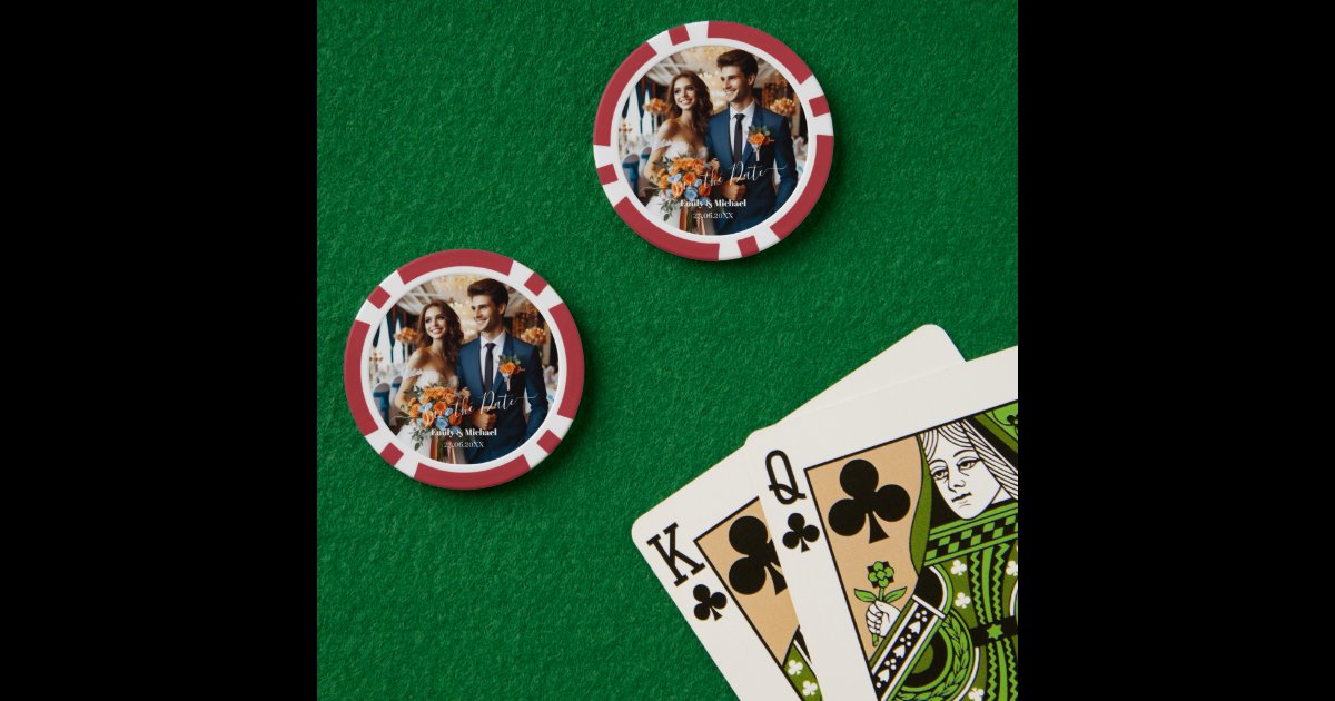 Elegant Navy & Burnt Orange | Photo Save the Date Poker Chips | Zazzle
