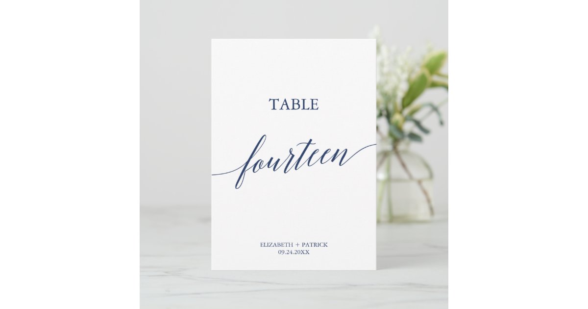 Elegant Navy Calligraphy Table 14 Table Number | Zazzle