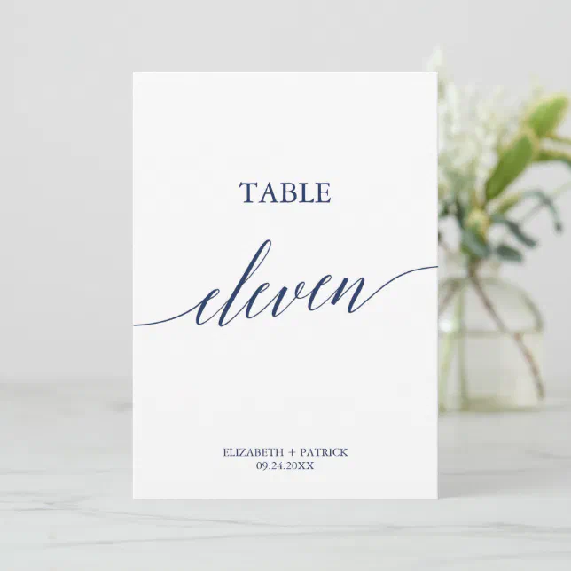Elegant Navy Calligraphy Table Eleven Table Number | Zazzle