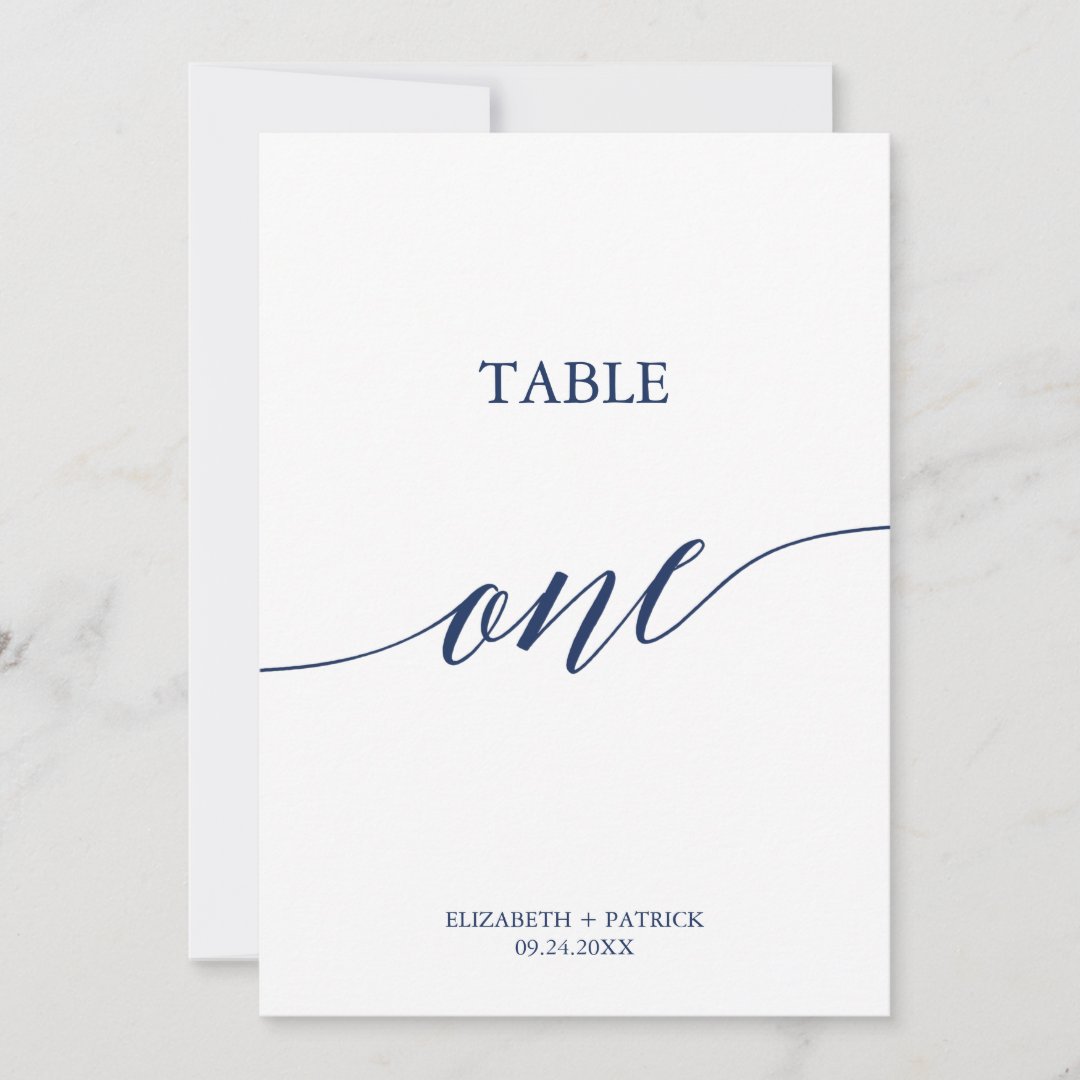 Elegant Navy Calligraphy Table One Table Number | Zazzle