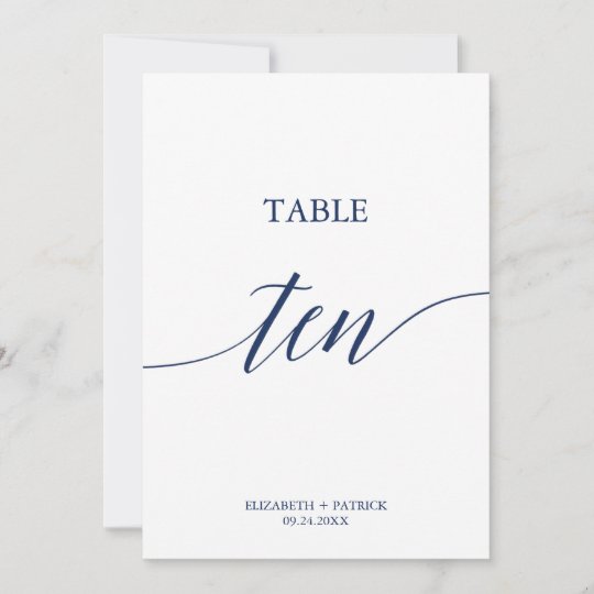 Elegant Navy Calligraphy Table Ten Table Number | Zazzle.com