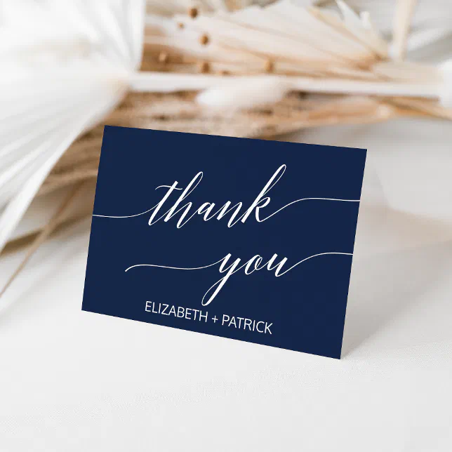 Elegant Navy Calligraphy Thank You Card | Zazzle