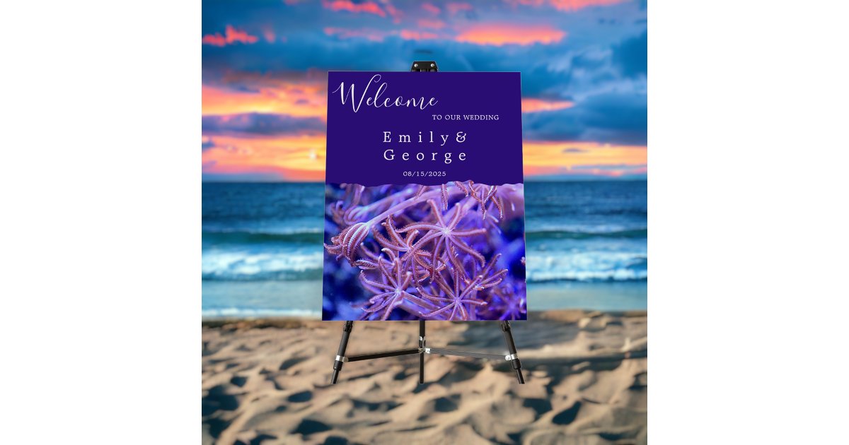 Elegant Navy Coral Reefs Coastal Wedding Welcome Foam Board | Zazzle