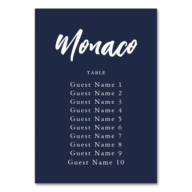 Elegant Navy Custom Table Name Seating Assignment Table Number | Zazzle