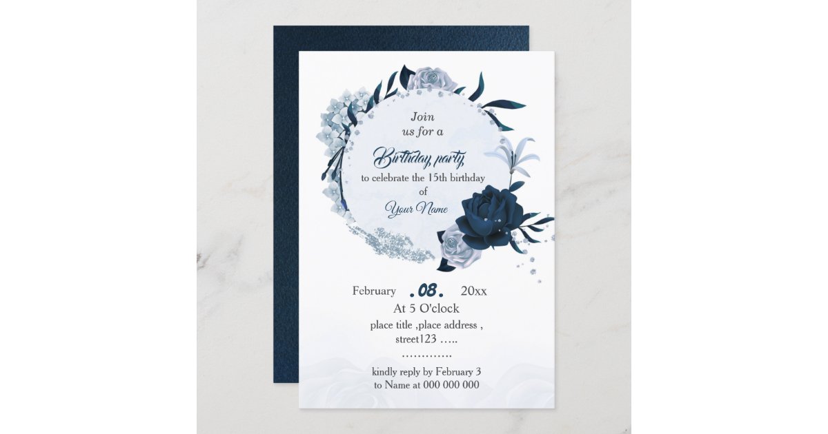Elegant Navy Dusty Blue Flowers Birthday Party Invitation Zazzle elegant-navy-dusty-blue-flowers-birthday-party-invitation-zazzle