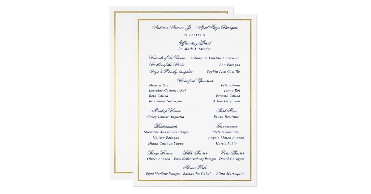 Elegant Navy Faux Gold Border Custom Entourage Invitation | Zazzle.com