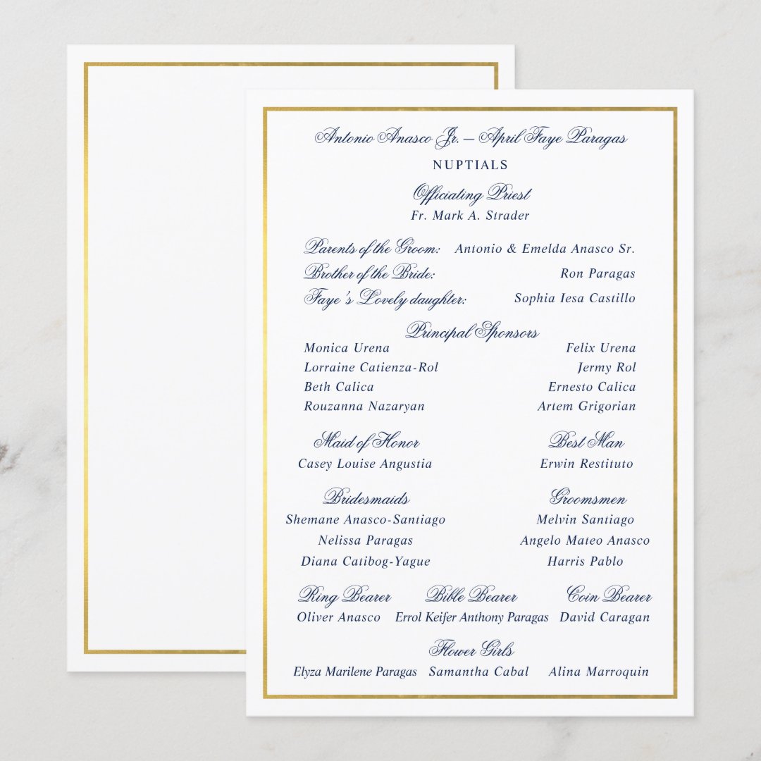 Elegant Navy Faux Gold Border Custom Entourage Invitation | Zazzle