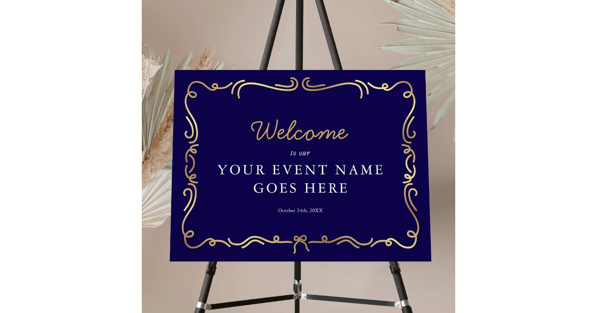 Elegant Navy & Gold Business Event Welcome Sign | Zazzle